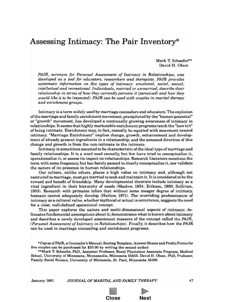 Assessing Intimacy: The Pair Inventory | PDF | Intimate Relationships ...