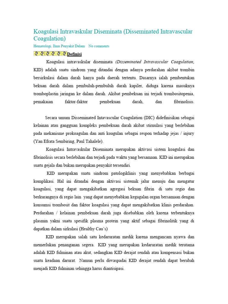 Koagulasi Intravaskular | PDF | Sains & Matematika