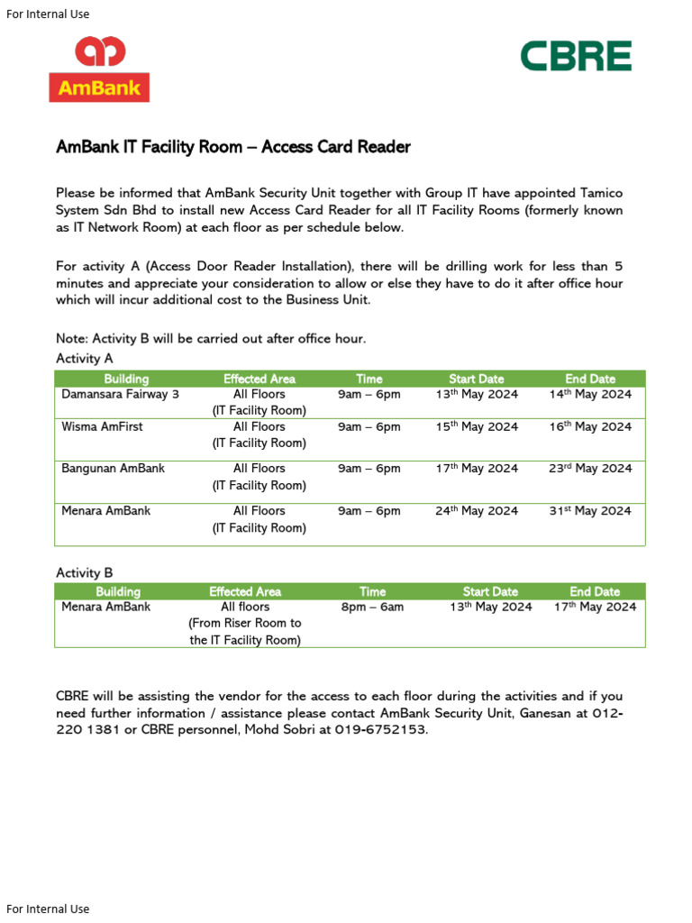 Notice - AmBank IT Facility Room Access Card System | PDF