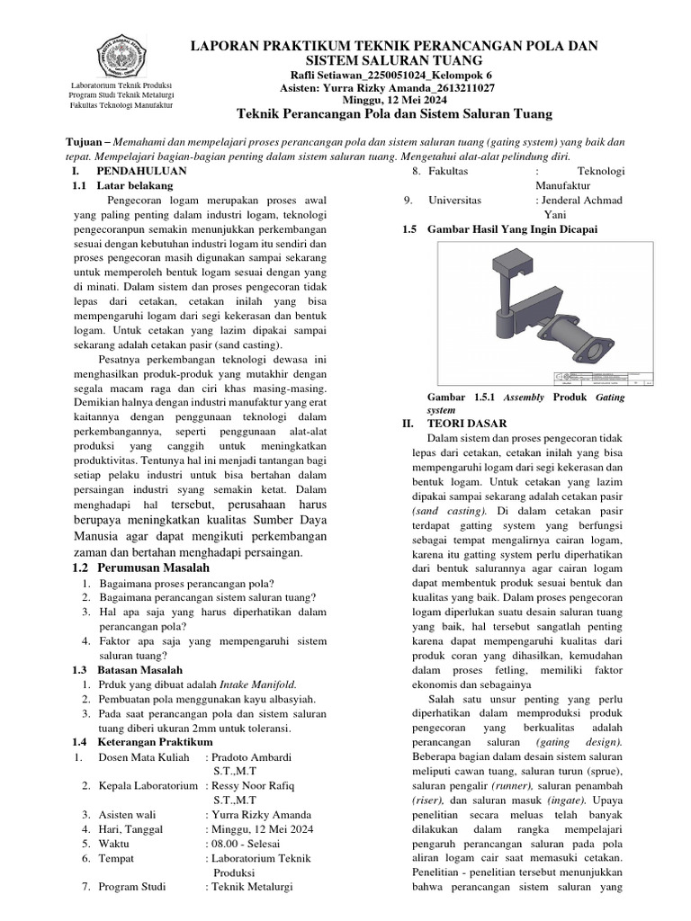 Prakitikum Perancangan Pola Dan Sistem Saluran Tuang | PDF