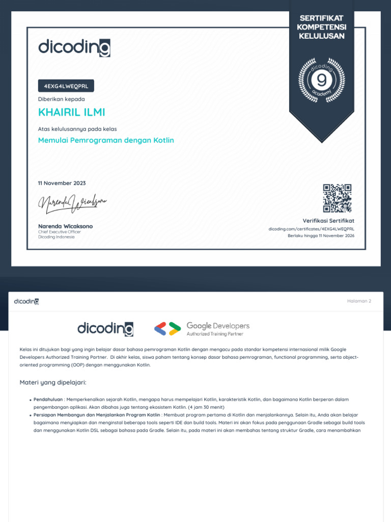 Sertifikat Kelas Pemrograman Kotlin | PDF | Komputer