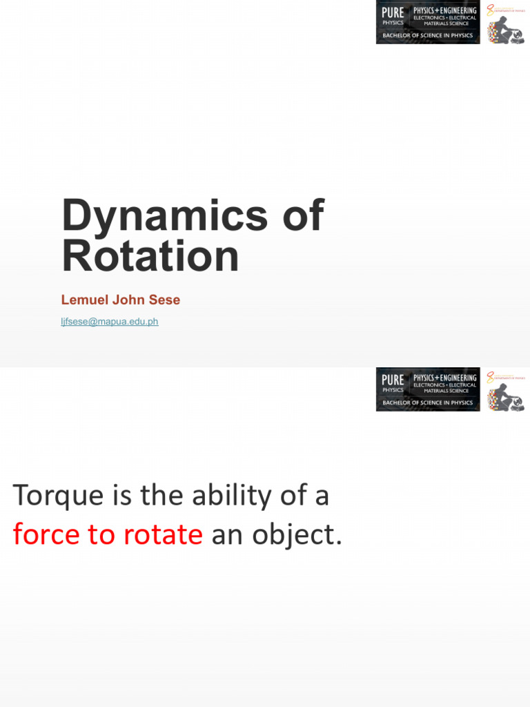 PHY104 - CO3 - 2 - Dynamics of Rotation 1 | PDF | Center Of Mass | Torque