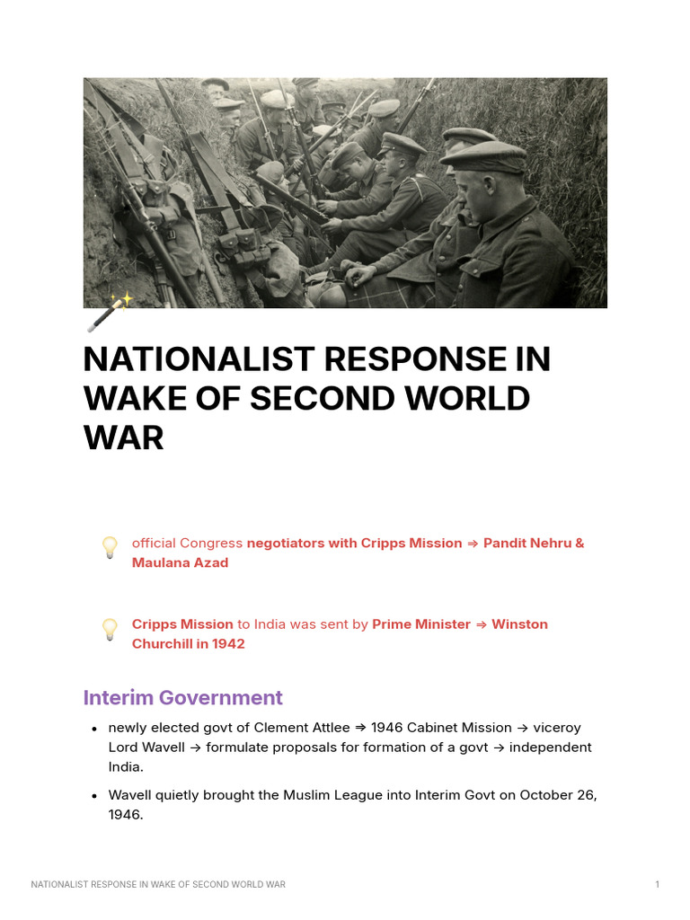 Nationalist Response in Wake of Second World War | PDF | Partition Of India | Jawaharlal Nehru