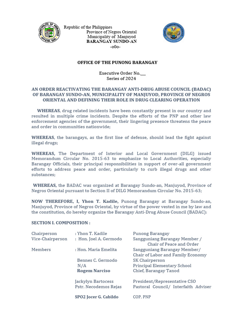 Reactivating BADAC in Barangay Sundo-an | PDF | Government | Justice