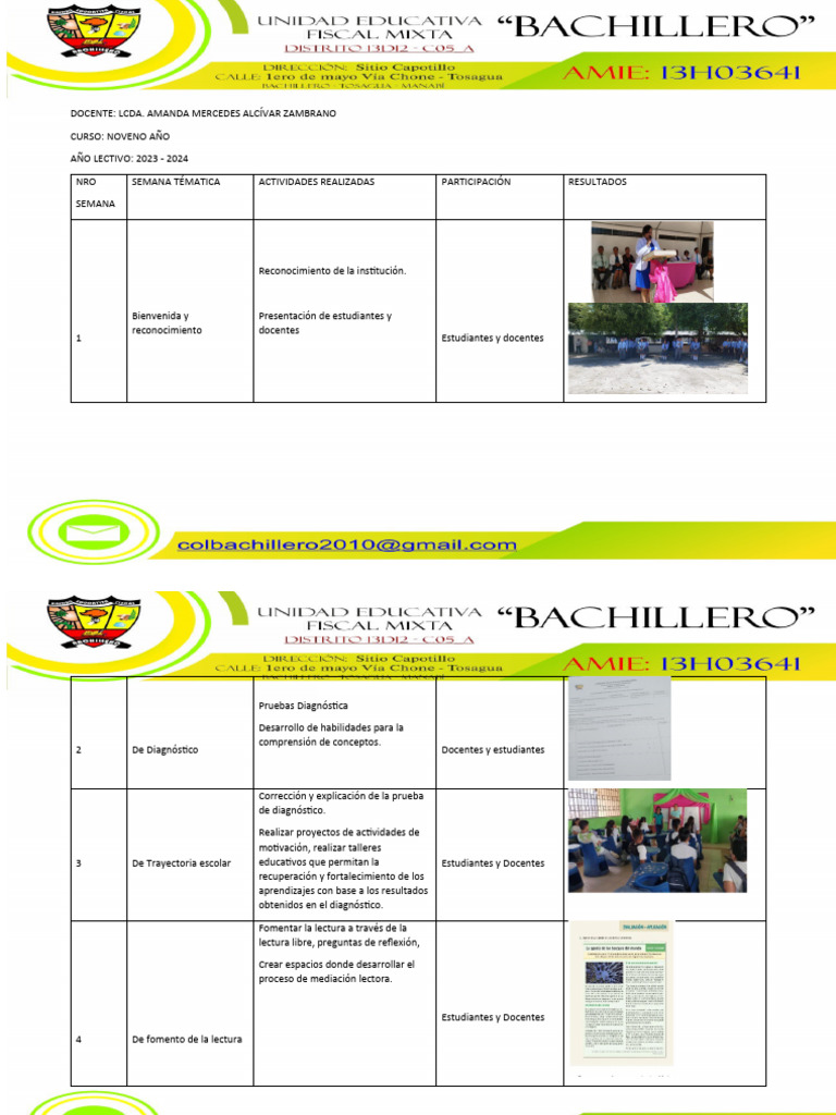 Formato de Las 9 Semanas Trabajadas Dentro de La Institución | PDF | Enseñando | Evaluación