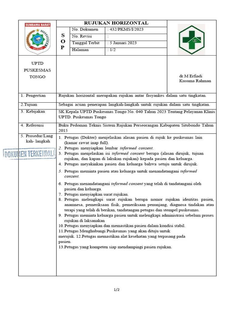 Prosedur Rujukan Horizontal Puskesmas | PDF