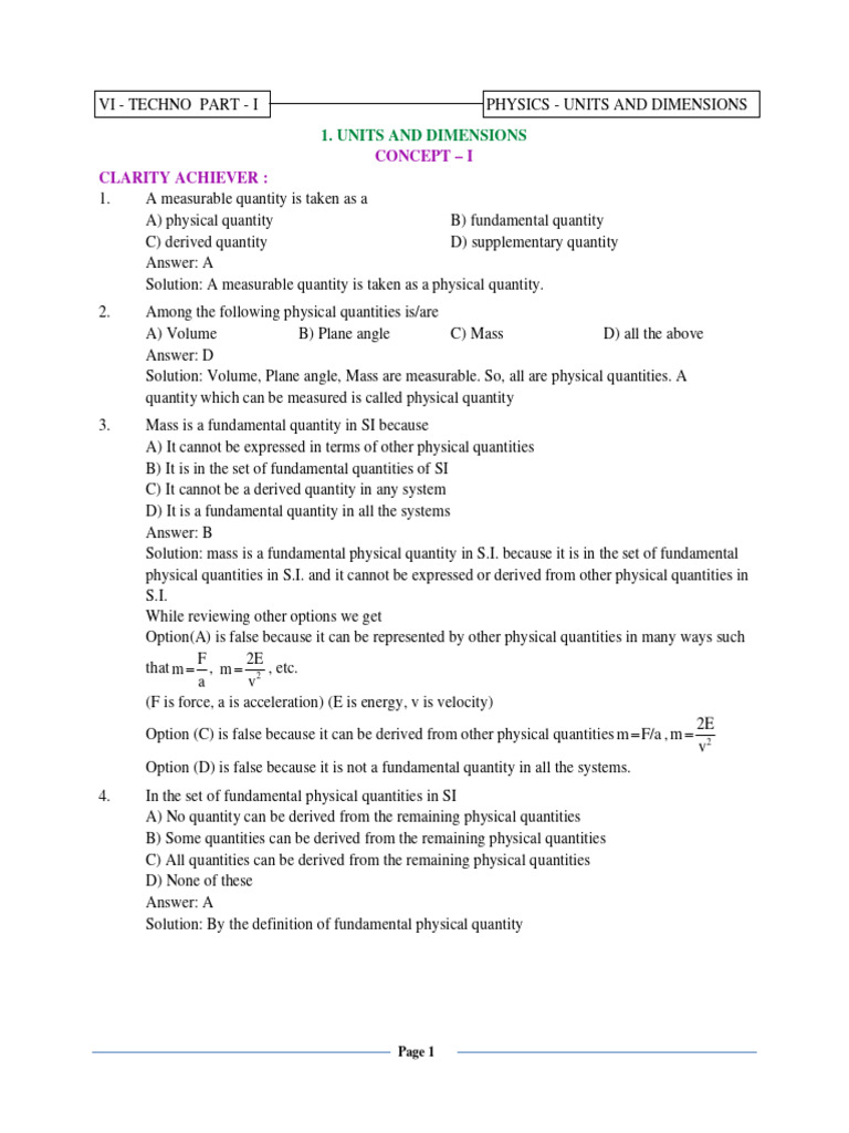 Units And Dimensions Pdf International System Of Units Measurement