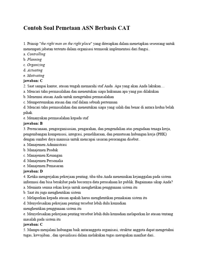 Contoh Soal Pemetaan ASN Berbasis CAT | PDF