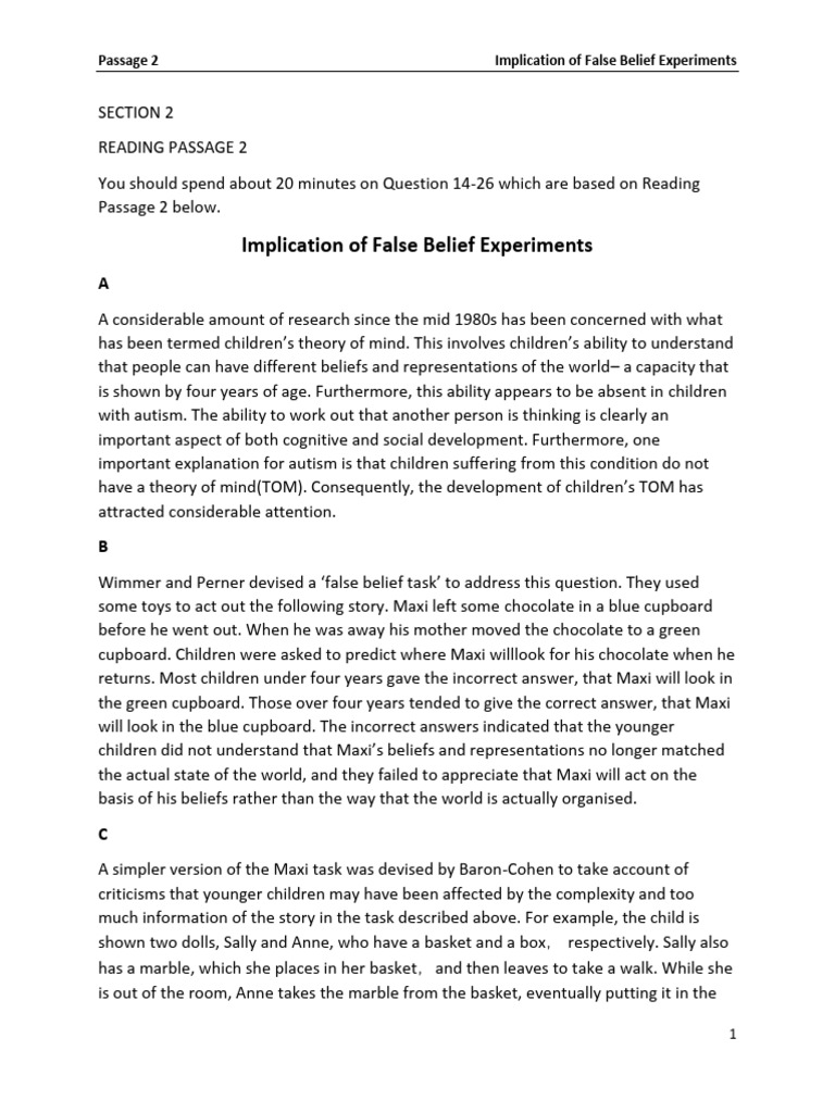 False Belief Experiments in Child Development | PDF | Theory Of Mind | Mind