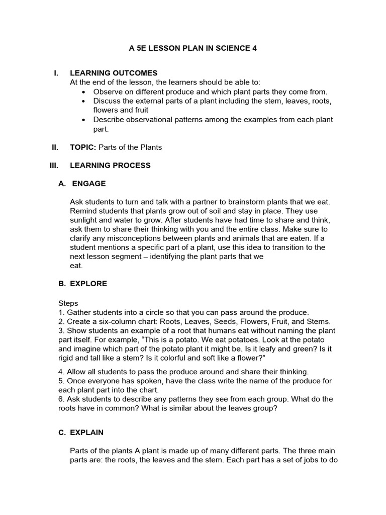 A 5e Lesson Plan in Science 4 | PDF | Plants | Leaf