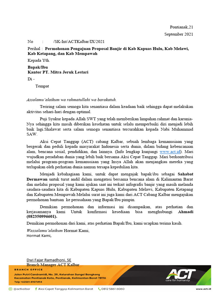 Surat Pengajuan Banjir Kalbar 2021 | PDF