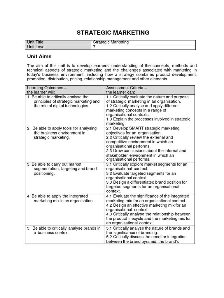 Strategic Marketing Assignment Brief | PDF | Marketing | Marketing Strategy