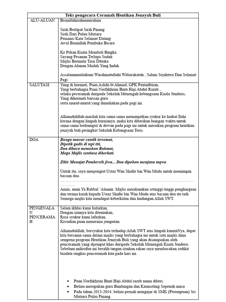 Teks Pengacara Majlis Program Jenayah Dan Buli | PDF | Agama & Spiritualitas