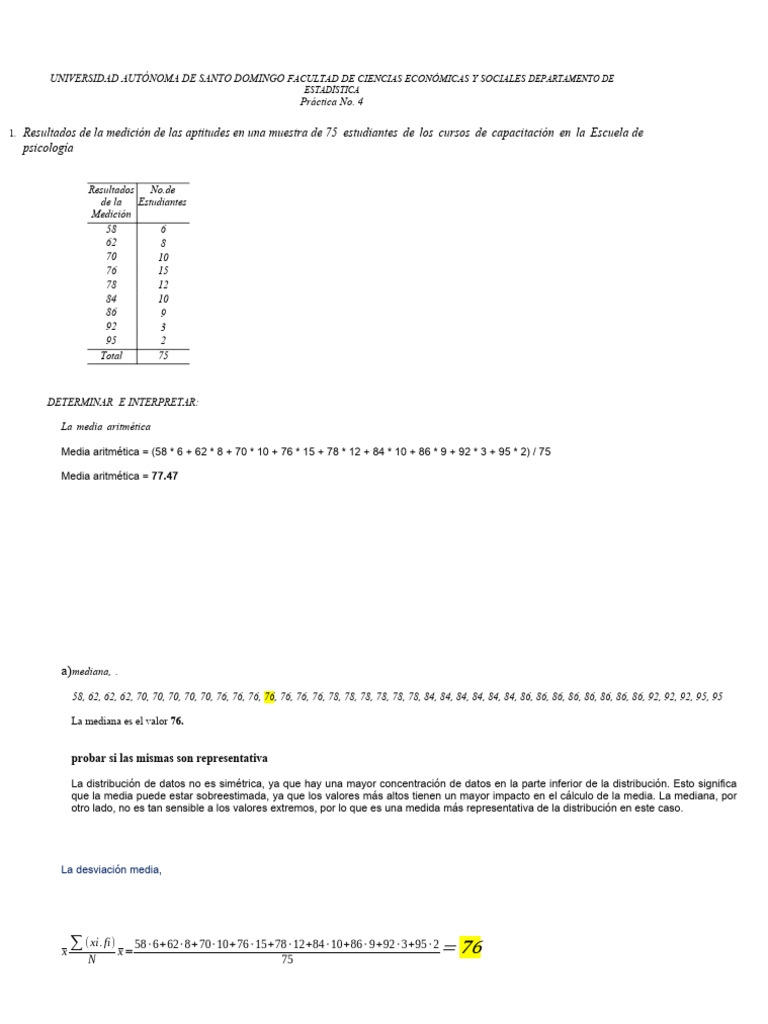 Práctica 4 de estadística (1) lista | PDF | Mediana | Oblicuidad