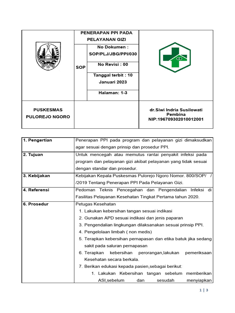Sop Penerapan Ppi Pada Pelayanan Gizi | PDF | Pengembangan Diri