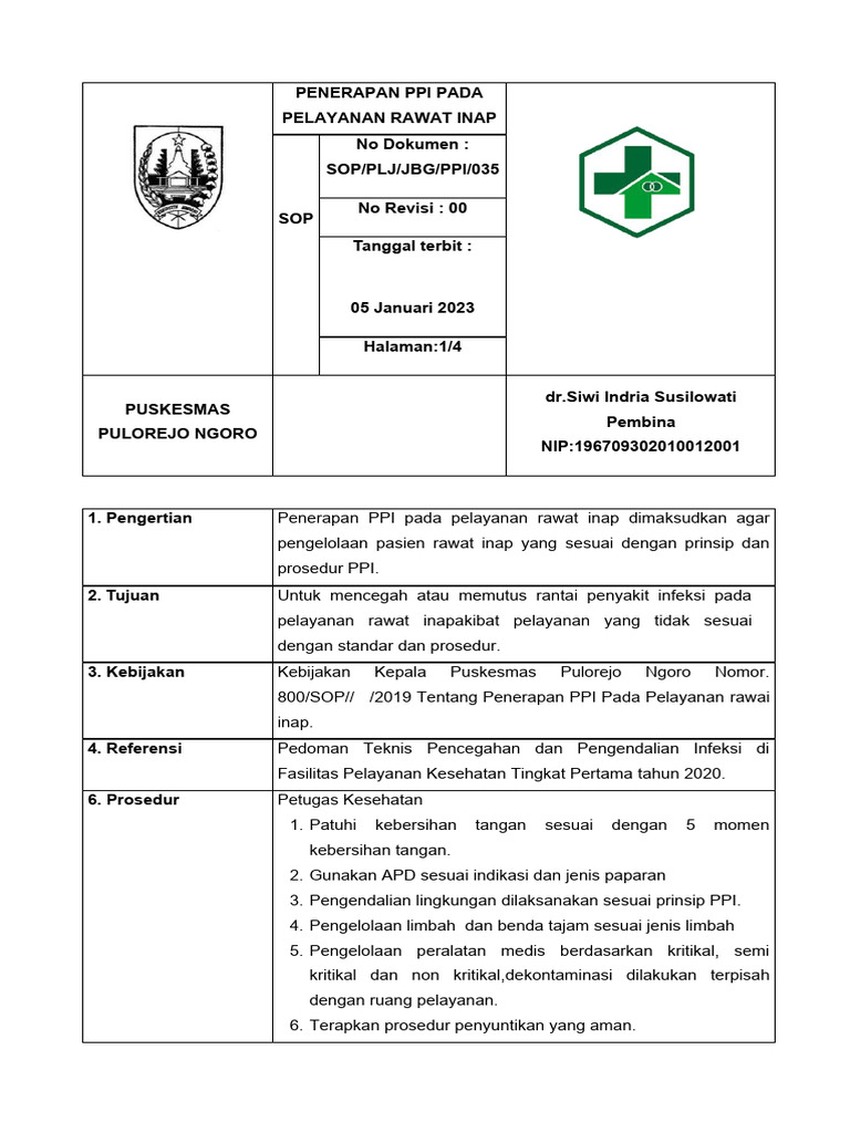 Sop Penerapan Ppi Pada Pelayanan RWT Inap | PDF