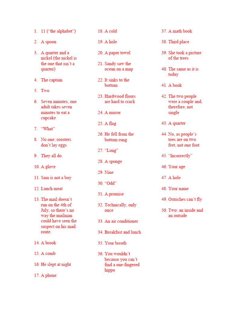 Trick Question Answers | PDF