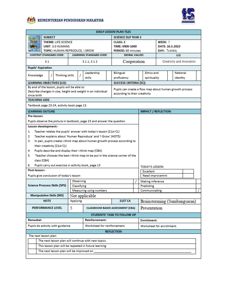 SC DLP Y2 TS25 (Unit 3) | PDF | Lesson Plan | Teachers