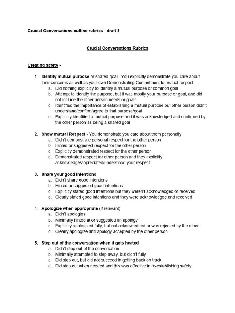 Crucial Conversations Rubrics Guide | PDF | Conversation | Nonverbal ...