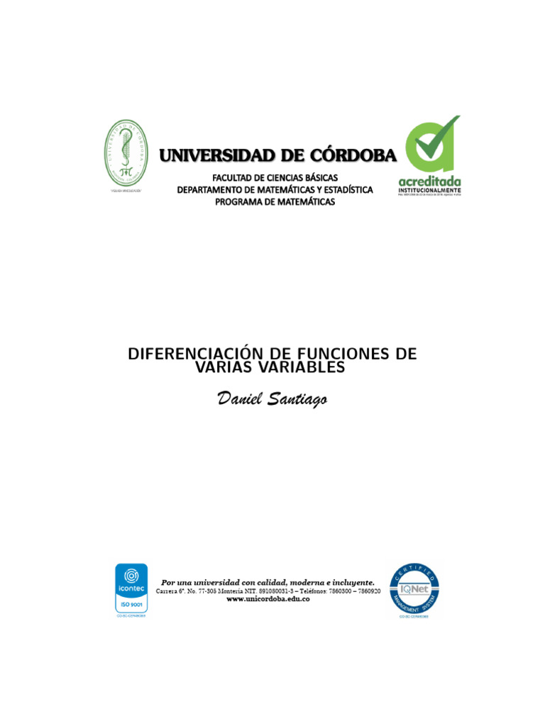 D.E. Santiago - Diferenciacion de Funciones de Varias Variables | PDF | Funciones y mapeos ...
