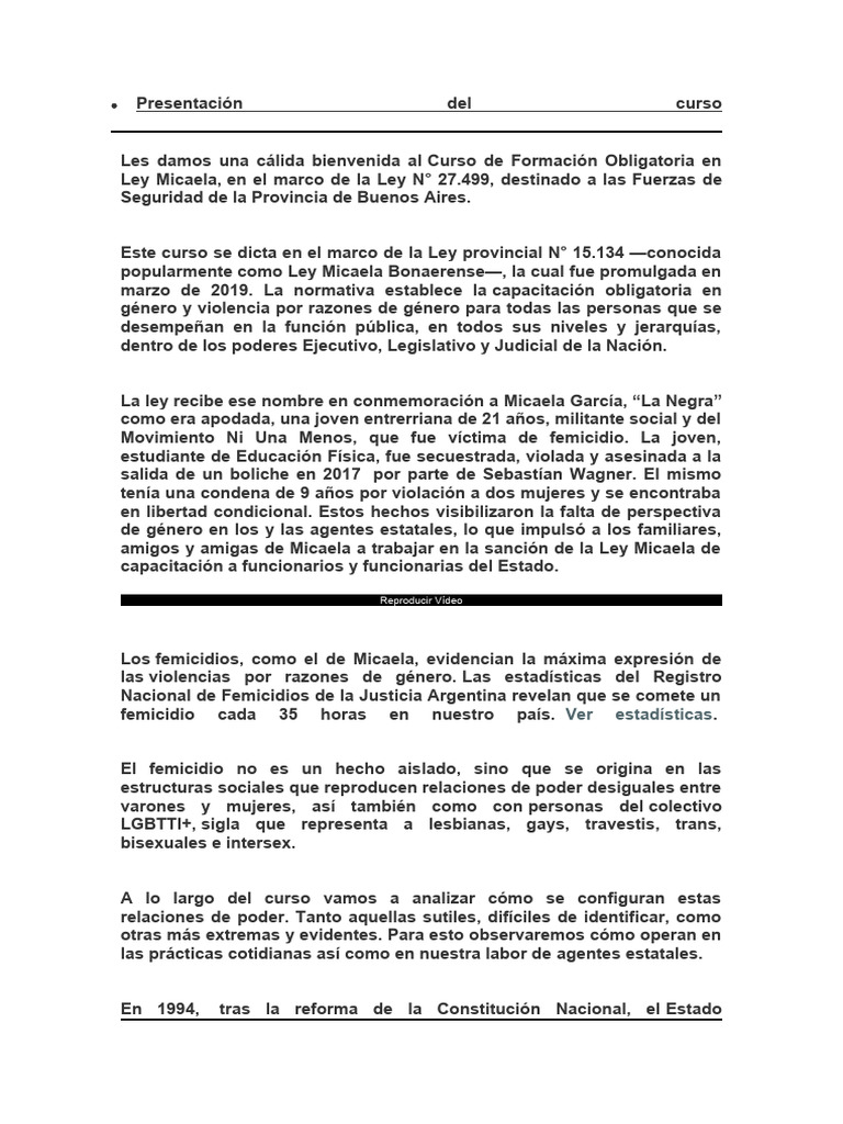 Presentación Del Curso LEY MICAELA | PDF | Derechos humanos | Etica social
