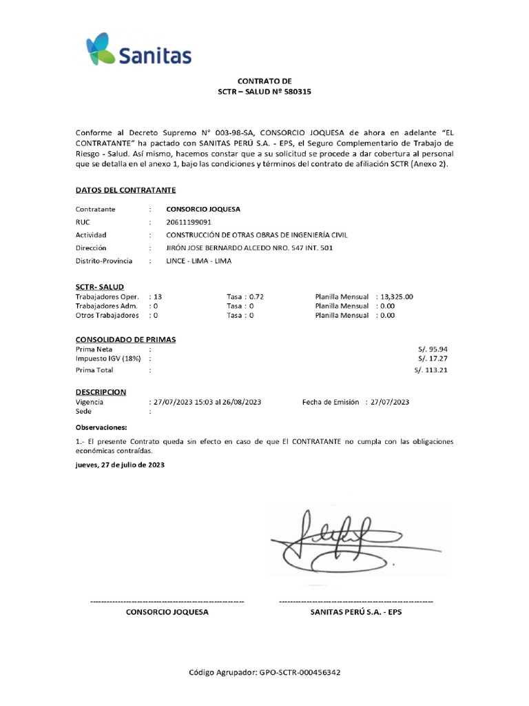 Contrato SCTR | PDF