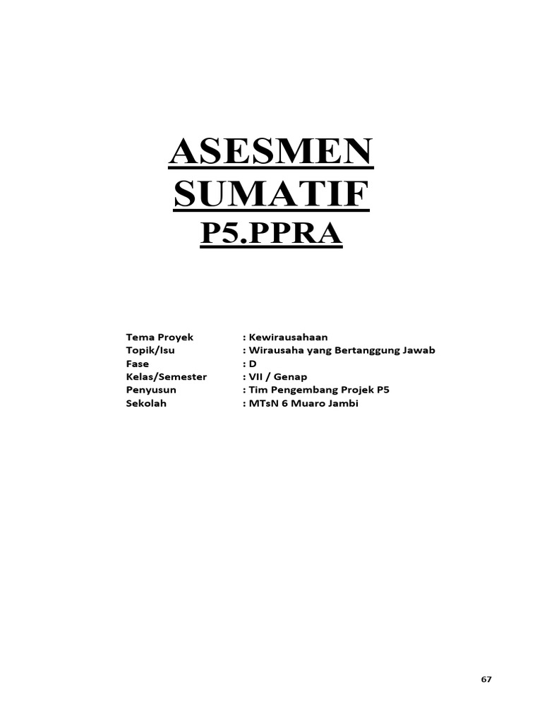 Projek P5 - Lampiran Asesmen Sumatif Kewirausahaan | PDF