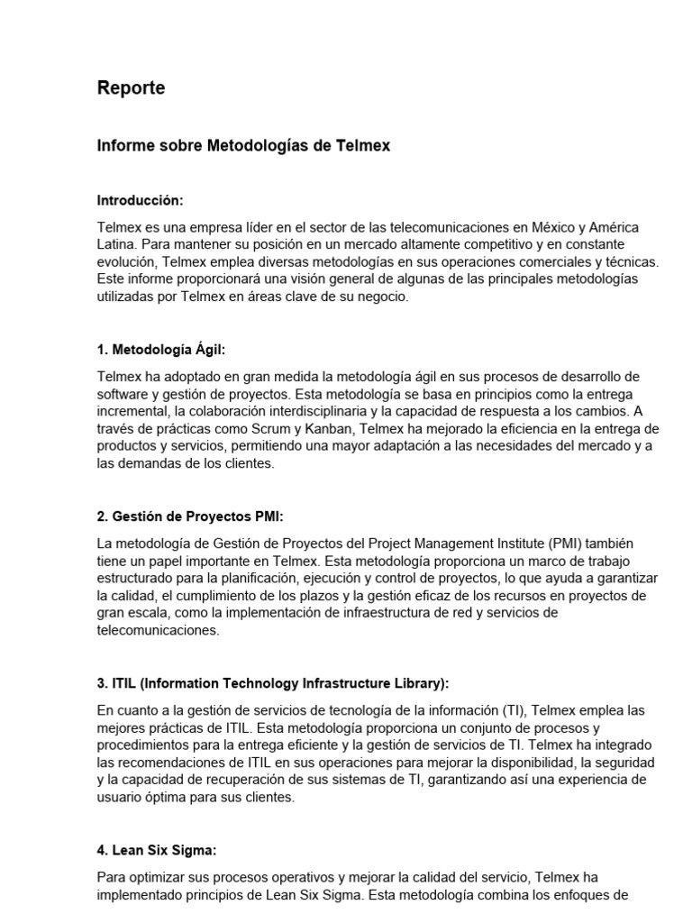 Reporte y servicios de telmex. | PDF | Itil | It Service Management