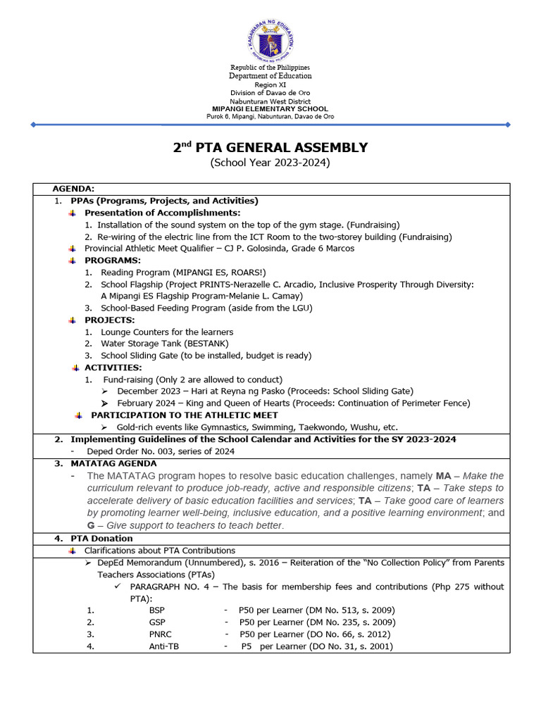 2nd PTA General Assembly | PDF | Pet