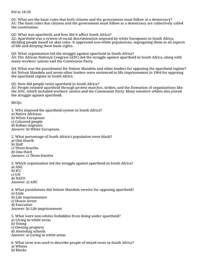 Political Science Class 9 | PDF | Apartheid | African National Congress