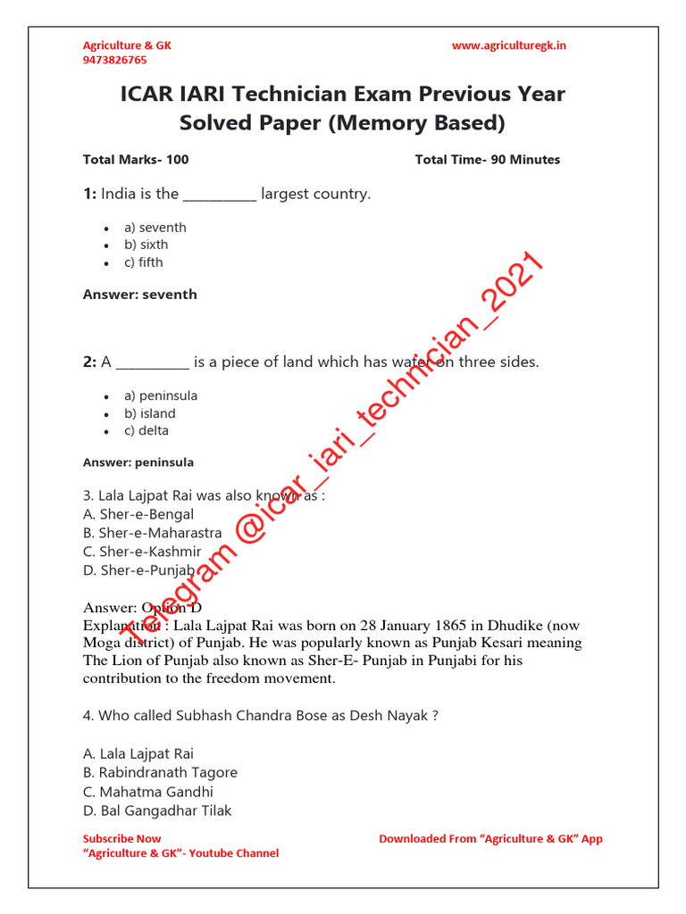ICAR IARI Technician Exam Prep | PDF | Taxes