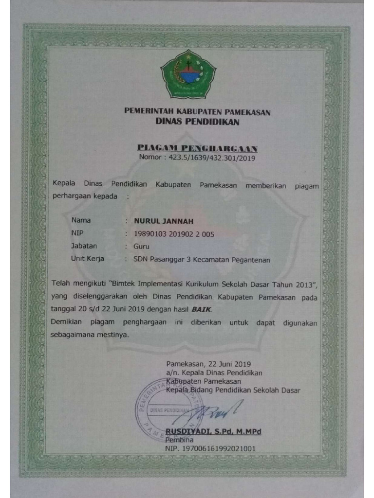 Sert.Bimtek K-13 3 Hari | PDF