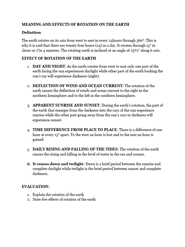 Meaning and Effects of Rotation On The Earth | PDF | Science & Mathematics