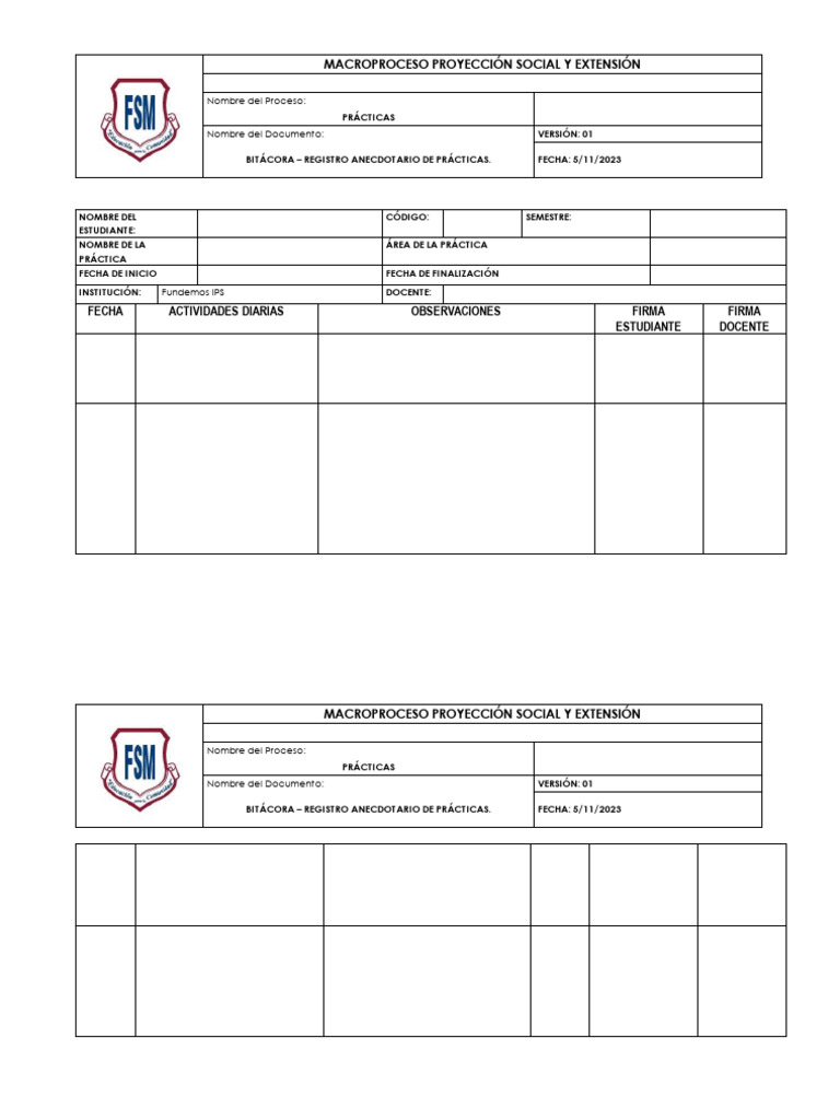 Bitácora de Prácticas en Fundemos IPS | PDF | Negocios