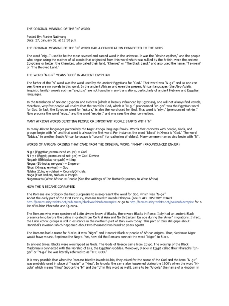 The Original Meaning of The N Word | PDF | Huns | Ancient Egypt