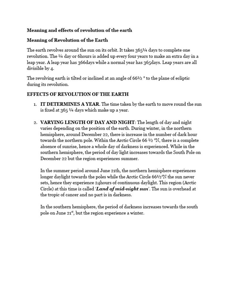 Meaning and Effects of Revolution of The Earth | PDF | Night | Earth ...