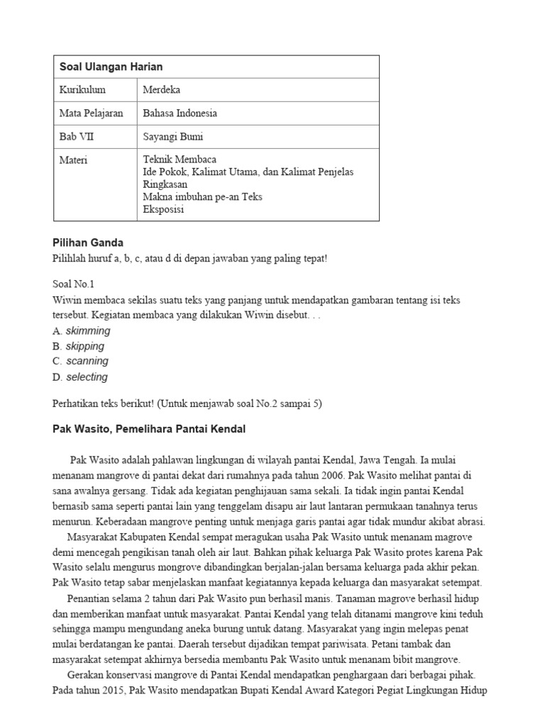 Soal Ulangan Harian g5 Bab 7 | PDF
