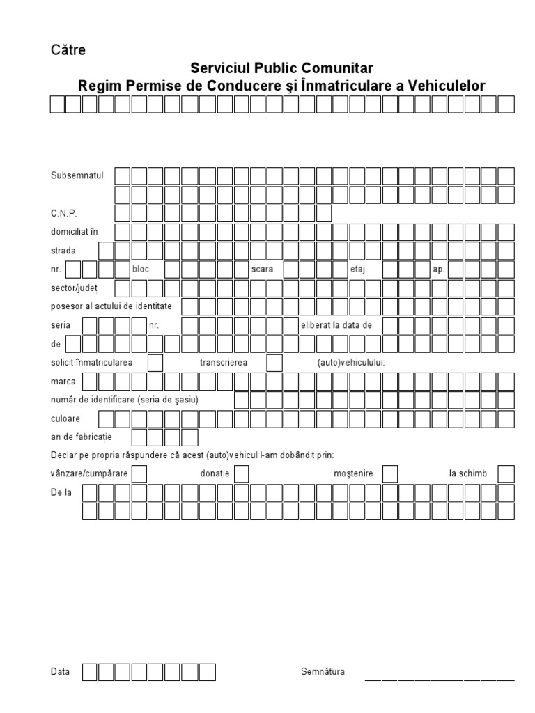 Cerere Inmatriculare Auto Persoane Fizice | PDF