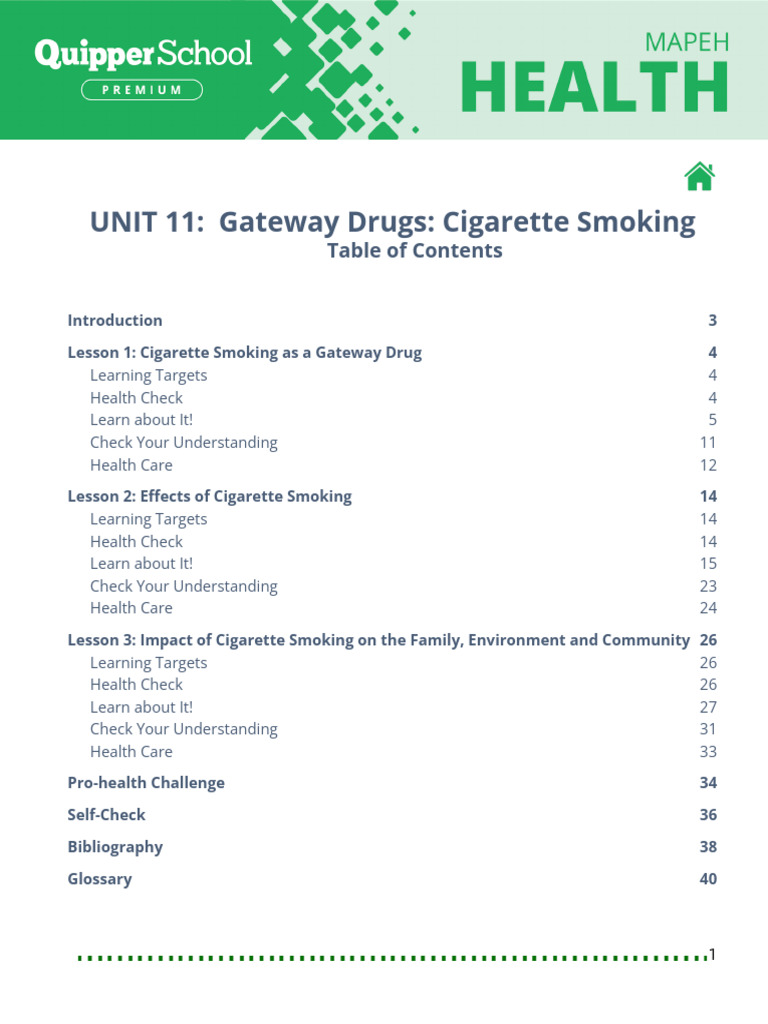 Final - Health 8.11 - Gateway Drugs - Cigarette Smoking, 3 Lessons | Download Free PDF | Tobacco ...