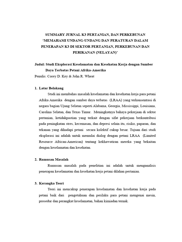 Summary Jurnal K3 Pertanian | PDF