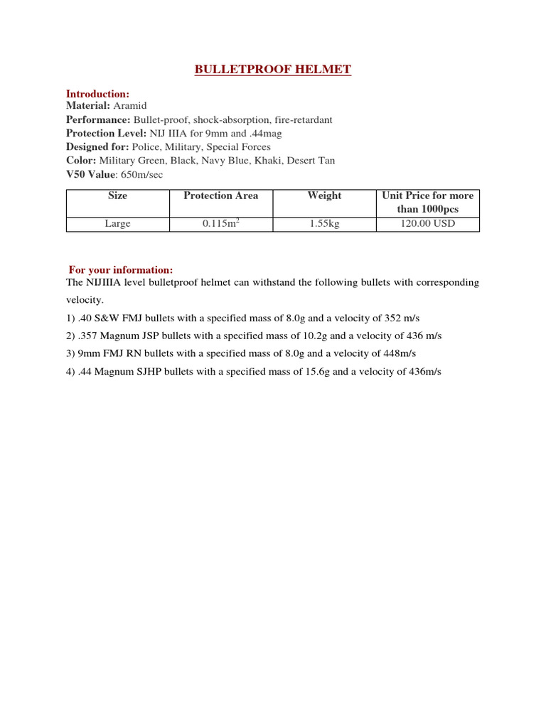 Bulletproof Helmet | PDF
