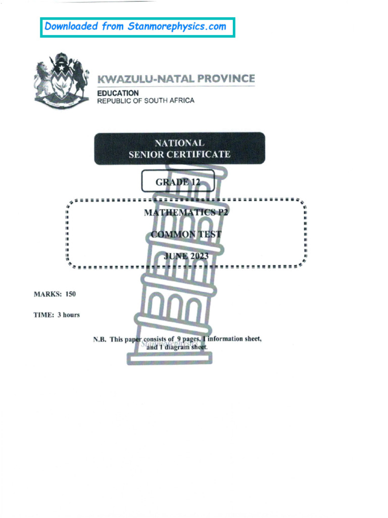 Kzn Maths Grade 12 June 2023 P2 And Memo Pdf