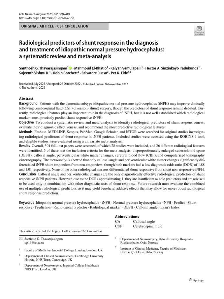 Radiological predictors of shunt response in the diagnosis and ...
