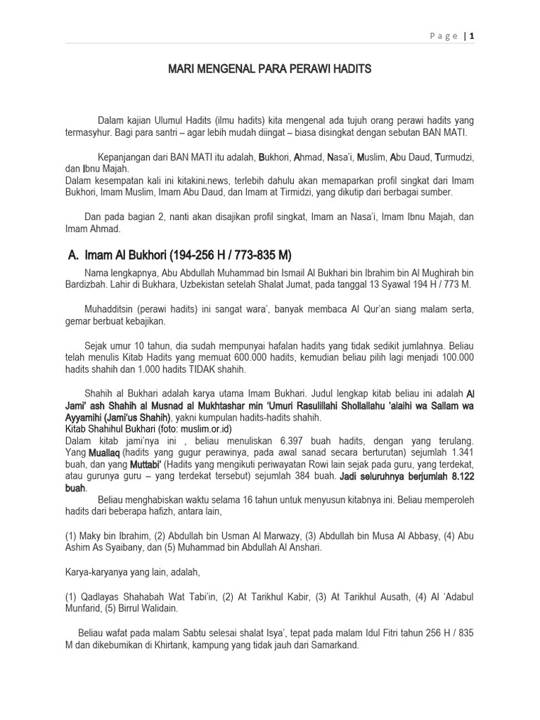 Mari Mengenal para Perawi Hadits | PDF | Sejarah | Klasik