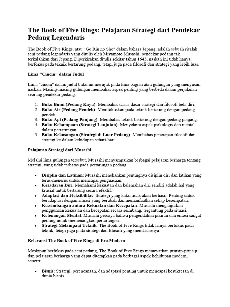 Penjelasan Singkat - The Book of Five Rings | PDF