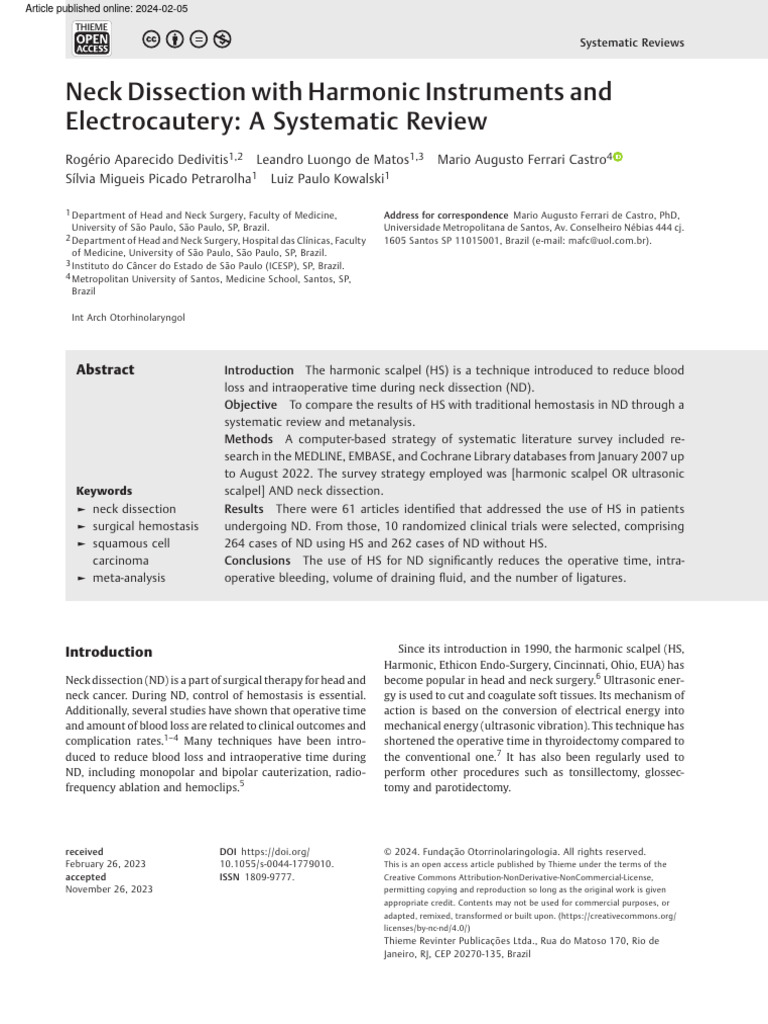 Neck Dissection With Harmonic Instruments and Electro | PDF | Surgery ...