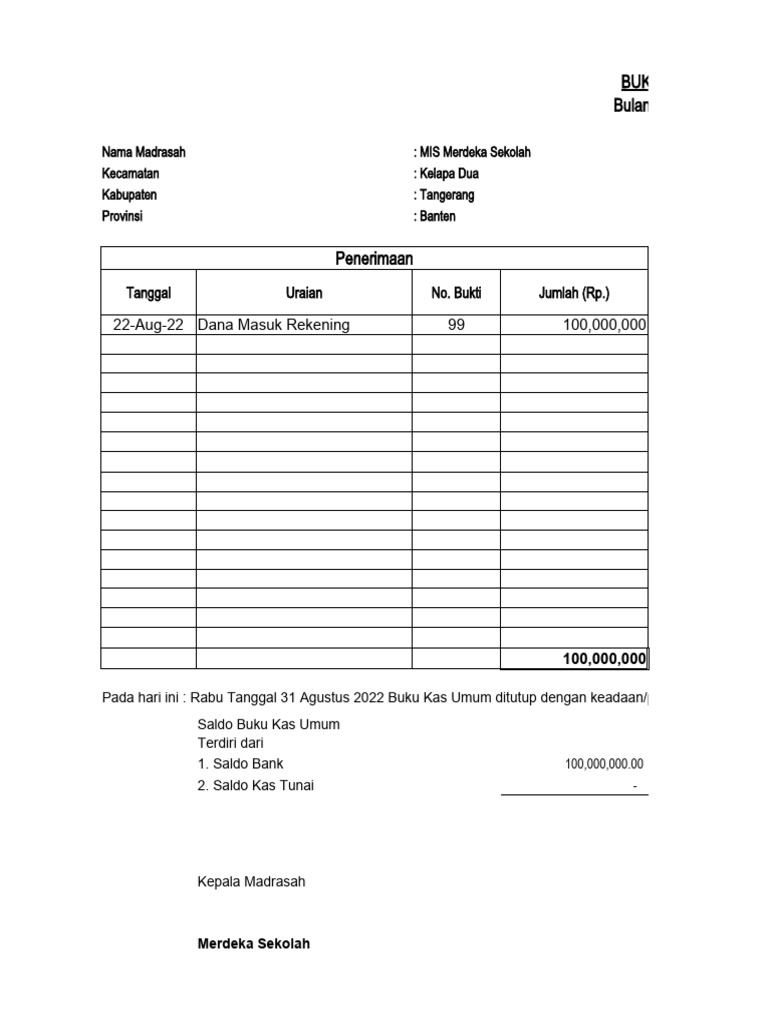 Contoh Buku Kas Umum BKBA | PDF