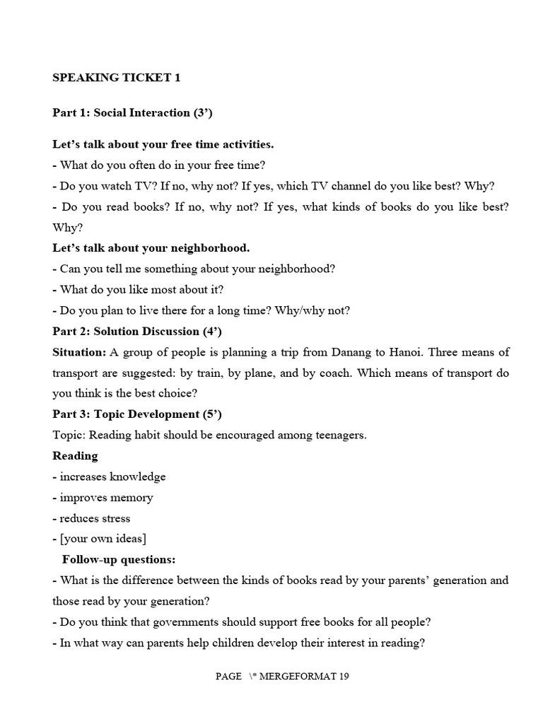20 Speaking Tickets | PDF