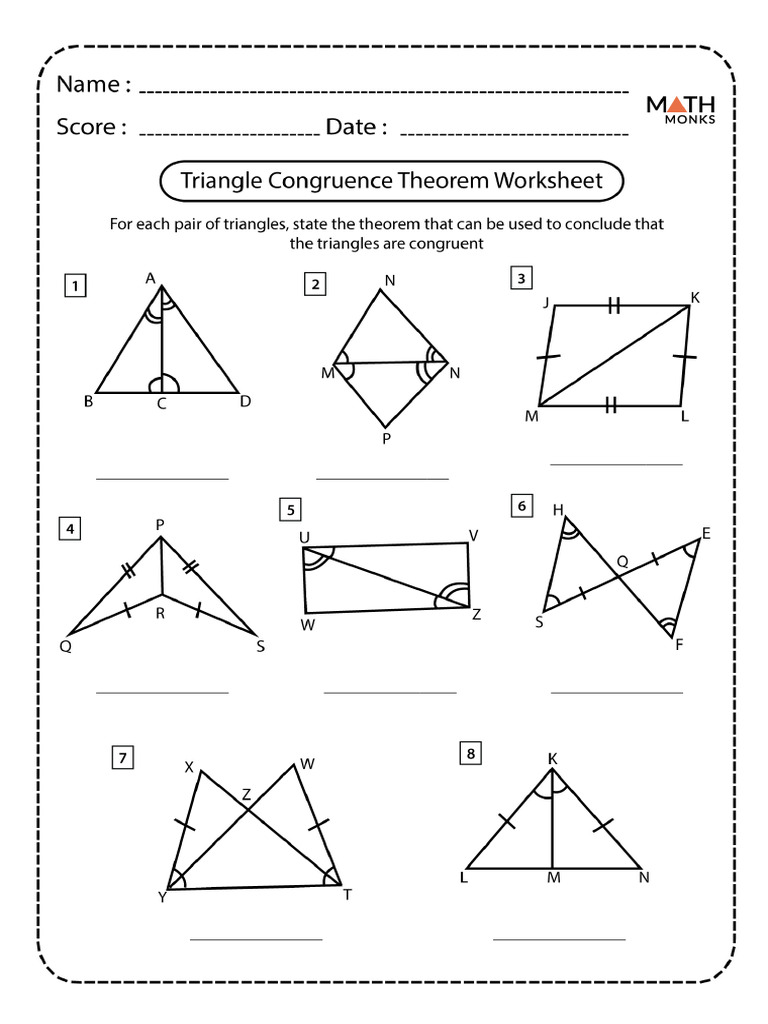 Triangle Congruence Theorems Worksheet | PDF