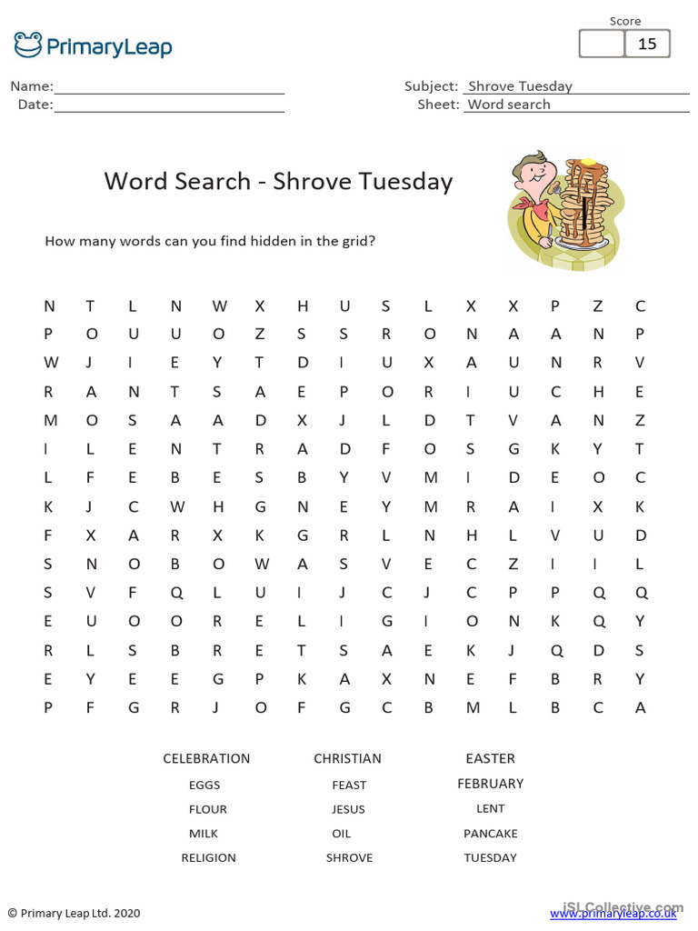 Shrove Tuesday Word Search Puzzle | PDF | Pancake | April Observances